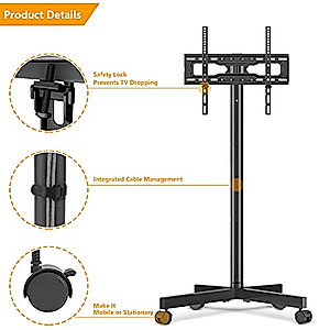 5Rcom Rolling TV Stand, Adjustable TV Cart w/Locking Wheels for 23-55" LCD LED Plasma Flat Panel Screen TV, Max VESA 400x400mm, Mobile TV Stand