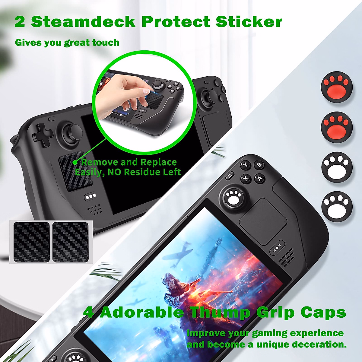 Steam Deck Dock, AOLION 6 in 1 Steamdeck 4K TV Docking Station USB C Hub Multiport Adapter with HDMI/USB 3.0 / Type C/Ethernet Port, 2 Protect Sticker and 4 Thumb Grip Caps for Stream Deck Console