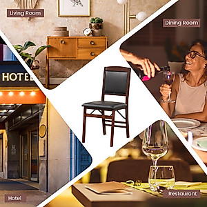 GOFLAME Folding Dining Chairs Set of 2, Foldable Chairs with PVC Padded Seat & High Backrest, Wooden Side Chairs, 2 Pack Dining Chairs for Living Room, Kitchen, Restaurant