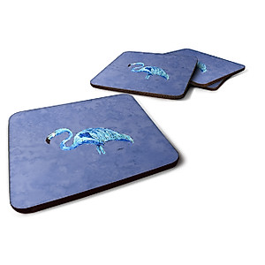 Caroline's Treasures 8873FC Flamingo On Slate Blue Foam Coaster Set of 4 Set of 4 Cup Coasters for Indoor Outdoor, Tabletop Protection, Anti Slip, Mouse pad Material