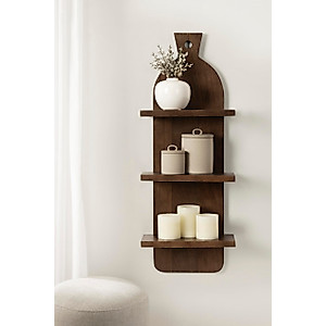Kate and Laurel Braxton Modern Farmhouse Three-Tier Wall Shelf, 12 x 7 x 32, Natural Brown, Transitional Tiered Wood Display Shelf for Kitchen Spice Rack