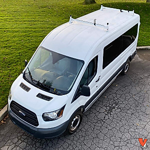 Vantech Low Profile 2-Bar Ladder Rack Ford Transit (Cargo) 2015-On 54" Bars Steel White