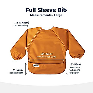 Tiny Twinkle Mess Proof Baby Bib, 2 Pack Long Sleeve Bib Outfit, Waterproof Bibs for Toddlers, Machine Washable, Tug Proof (Sand Cinnamon, Large 2-4 Years)