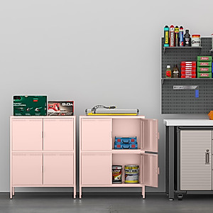 Ustamio 4 Doors Metal Office Storage Cabinet, Freestanding 2 Tier Steel Locker Cabinet for Home, Office, School and Classroom, Multipurpose Metal Storage Rack with Doors, Pink