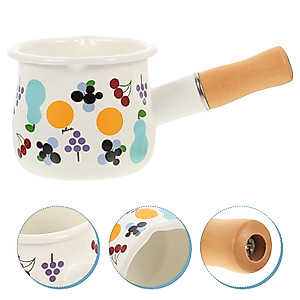 UPKOCH Enamel Milk Pot with Dual Pour Spout Mini Butter Warmer Enamel Saucepan Small Cookware with Wooden Handle Soup Pot Food Pot, White