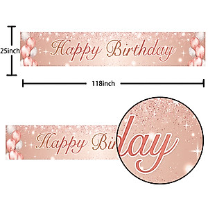 Happy Birthday Rose Gold Banner Backdrop Balloon Confetti Theme Decor Decorations for Girls Women 21st 30th 40th 50th 60th 70th 80th 90th Birthday Party Pink Birthday Party Supplies Glitter