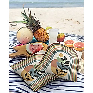 Outdoor Pillow Covers Waterproof, Boho Geometry Throw Pillowcase Decorative Cover, Rainbow Striped Middle Century Northern Europe Garden Cushion Case Set of 2 for Sofa, Couch, Tent, Patio 16"x16"