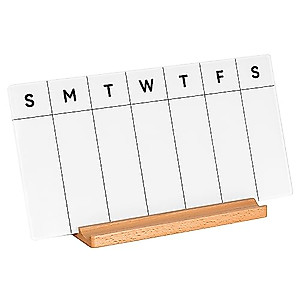 TORASO Desktop Glass Weekly Whiteboard, 12"x6" Dry Erase Calendar with Detachalble Solid Wood Stand, Planner Board for Office, Home, School(Glass,Weekly-WH)