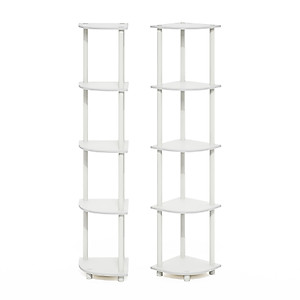 Furinno Turn-N-Tube 5 Tier Corner Display Rack Multipurpose Shelving Unit, White/White, Set of 2