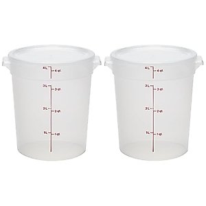 Cambro 4 QT (Quart) BPA-Free Round Food Storage Container with Lid (2 Pack) - Classic Series (Translucent)