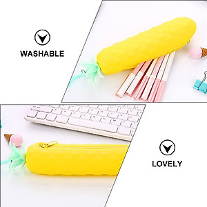 NUOBESTY Silicone Pencil Holder Cute Zipper Case Pineapple Shaped Makeup Bag Organizer Stationery Purse Wallet Cosmetic Brush Bags