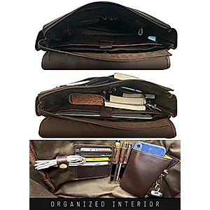 RUSTIC TOWN Leather Messenger Bag for Men Women - Top Grain Leather Laptop Satchel Office Shoulder Bag (16-Inch, Dark Brown)