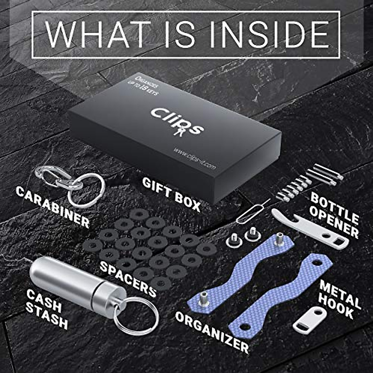 Smart Compact Key Organizer Keychain - Made of Carbon Fiber & Stainless Steel- Pocket key Chain Organizer Up to 28 Keys- Lightweight, Strong Includes Bottle Opener, Carabiner & More