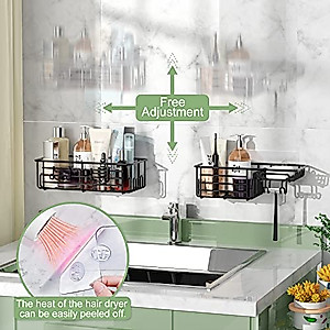 Shower Caddy Shelf Organizer Storage: 2 Pack Adhesive Wall Shampoo Holder with Soap Holder and Hooks, Stainless Steel Rustproof Shower Shelf for Inside Shower Bathroom Basket, No Drilling - Black