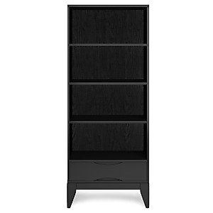 SIMPLIHOME Harper SOLID HARDWOOD 24 Inch Wide Mid Century Modern Bookcase with Storage in Black, For the Living Room, Study Room and Office