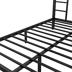 Metal Full XL Over Queen Bunk Beds for Adults,Heavy Duty Adult Bunk Beds,Bunk Bed Full Over Queen with 2 Ladders,Queen Bunk Bed,Bunk beds with Queen Bottom Bed,Noise-Free,Black