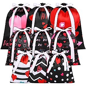 Fovths 9 Pieces Valentine Gift Bags Satin Valentine Gift Bags with Handles Assorted Size Reusable Gift Bag for Weddings, Valentines Day, Party Supplies