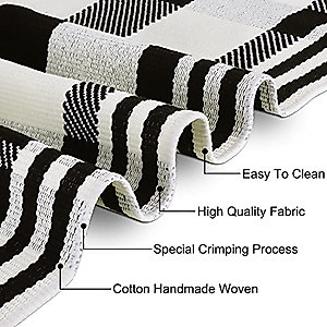 Buffalo Plaid Outdoor Rug Doormat 3'x5' Cotton Woven Black and White Checkered Rugs Machine Washable Stripe Area Rug Indoor Outdoor Carpet Layered Door Mats for Farmhouse Living Room Porch Bedroom