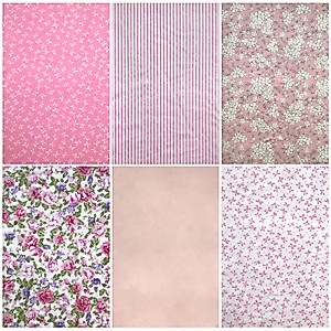 Mililanyo 6Pcs 18x22 inches Cotton Fabric Cute Random Pink Color Fat Quarter Bundles Patchwork Printed Patterns Sewing Patchwork Precut Fabric for DIY Artcraft