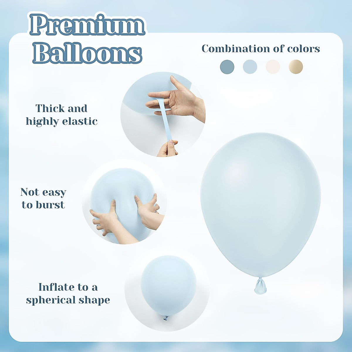 61pcs Dusty Blue Balloons, 12 Inch Dusty Blue Sand White Metallic Gold Balloons with Ribbon for Wedding Bridal Shower Birthday Party Baby Shower Decorations