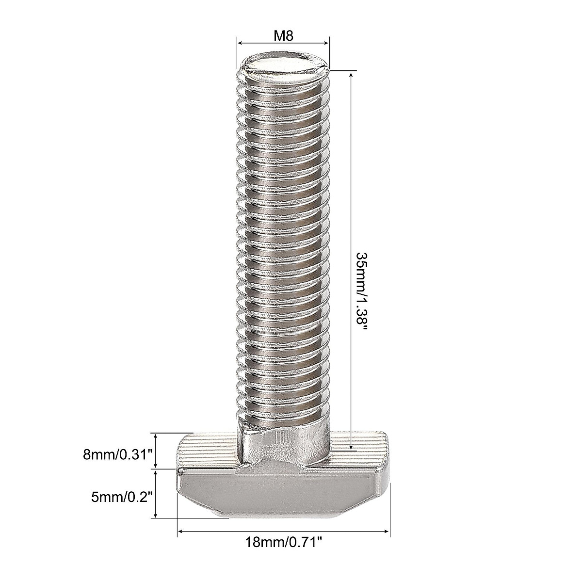 uxcell M8x35mm T-Slot Drop-in Stud Sliding Bolt Screw Carbon Steel for 40 Series Aluminum Profile 5pcs