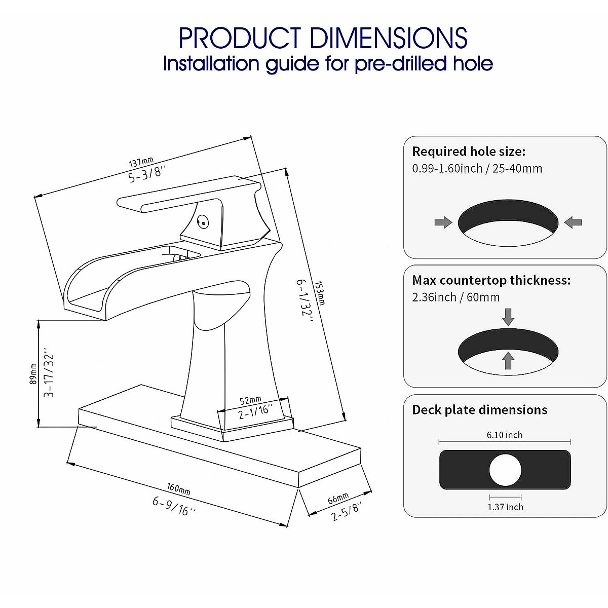 Waterfall Bathroom Faucet Black Single-Handle One Hole Sink Faucet Farmhouse Bath Vanity Lavatory Restroom Faucets