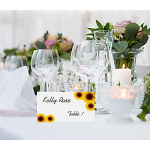 RokAPary Sunflower Tented Table Place Cards, for Wedding, Bridal Shower, Bachelorette or Engagement Party, Dinner Parties, Banquets, Easy Folding, 2"x3.5" Pack of 50 Cards, Made in USA