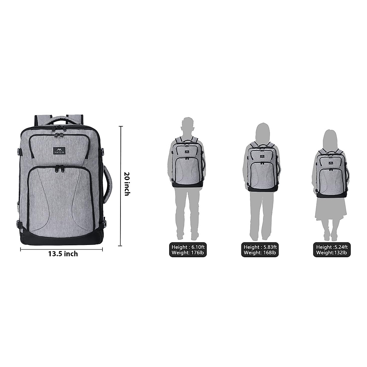 MATEIN Travel Backpack for Men, Flight Approved Carry On Backpack with Toiletry Bag Expandable Luggage Backpack Water Resistant Business Daypack Extra Large Weekender Bag 40L, Gift for Men Women, Grey