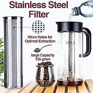 XOQ Cold Brew Coffee Maker + Chiller Kit + 50oz/1.5L Glass Cold Brew Maker - Iced Coffee Maker & Ice Tea Maker - Large Iced Coffee Pitcher for Fridge with Removable Stainless Steel Brewer Filter