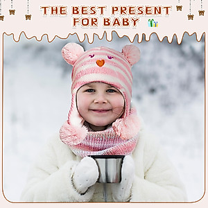 Century Star Baby Boy Hat Winter Fleece Lined Hat Knit Earflap Kids Caps Infant Toddler Hats for Baby Girls with Pom Pom Bear Navy 0-12 Months