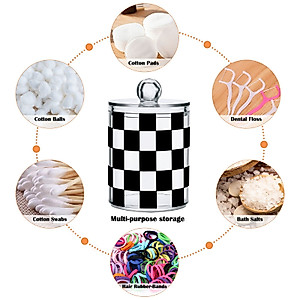 Fustylead 2 Pack Checkered Qtip Holder Dispensers, Plastic Apothecary Jar Bathroom Accessories Set for Cotton Ball, Swab, Round Pads, Floss