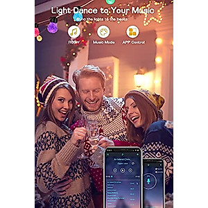 YSJ 49ft Outdoor String Lights for Outside, RGBW Patio Lights with App and Remote Control, IP66 Waterproof, Shatterproof, 8 Scene Modes, with 15 Dimmable LED Bulbs for Balcony, Cafe, Backyard, Garden