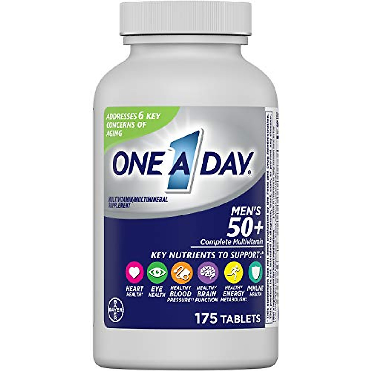 One A Day Menâ€™s 50+ Multivitamins, Supplement with Vitamin A, Vitamin C, Vitamin D, Vitamin E and Zinc for Immune Health Support*, Calcium & more, 175 count