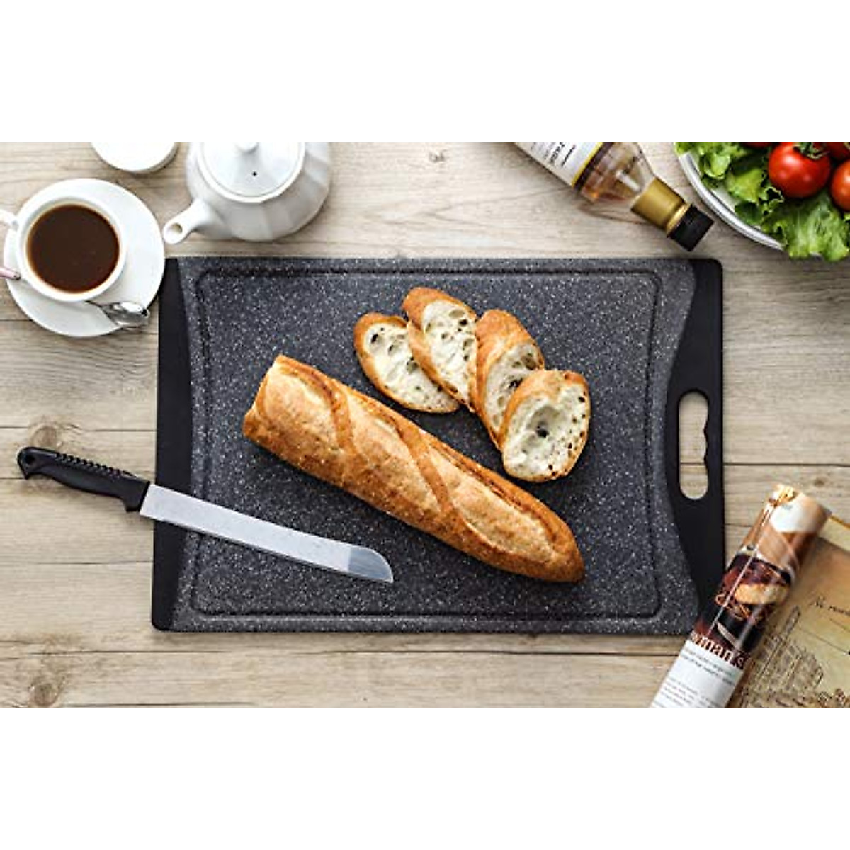 Home & Kitchen Essentials Cutting Boards. Reversible, Marble Granite Gray, BPA Free, Dishwasher Safe, Easy-Grip Handle and Non-Porous with Juice Grooves (Extra Large)