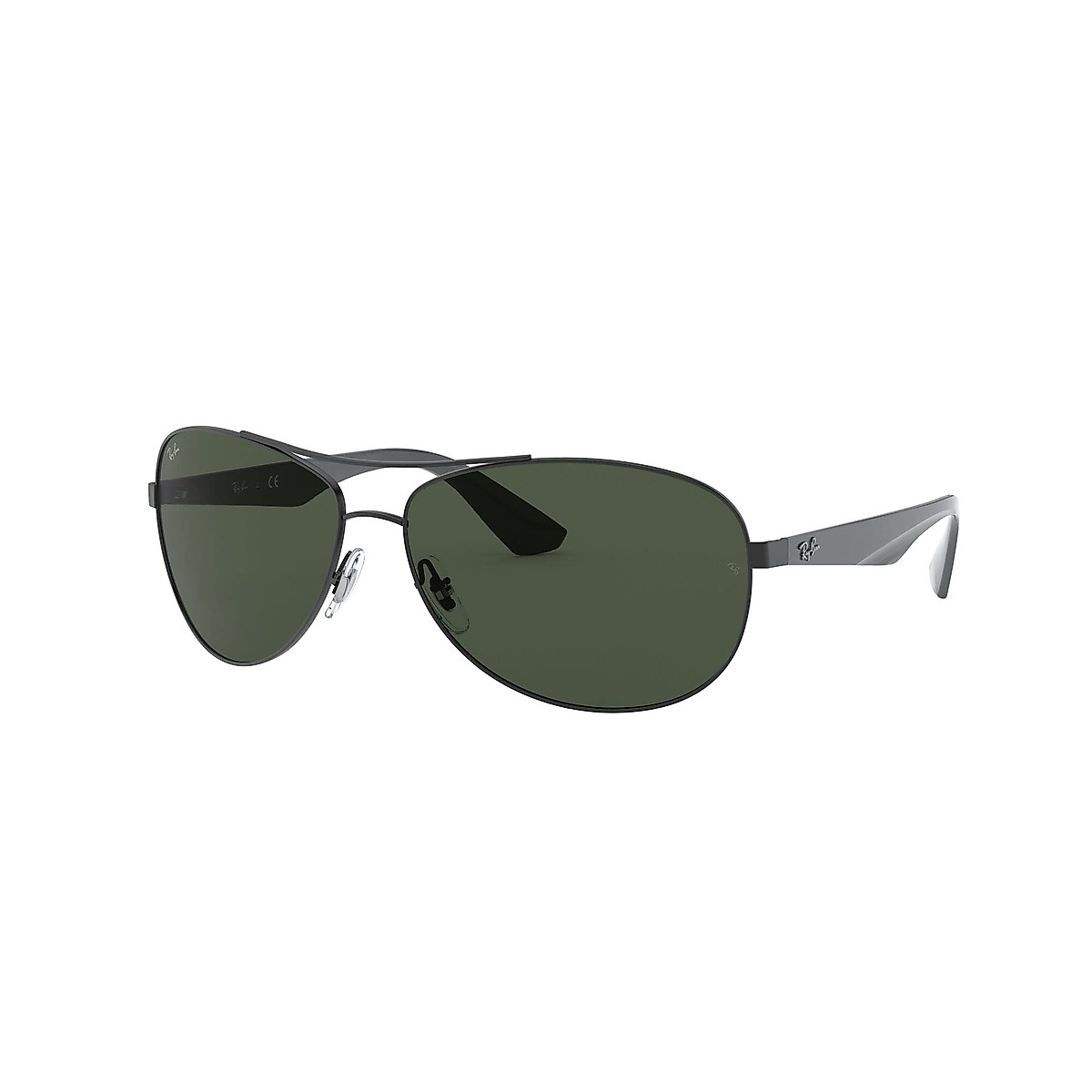 Ray-Ban Men's RB3526 Aviator Sunglasses, Matte Black/Dark Green, 63 mm