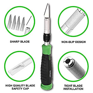 HURRICANE 36 Piece Exacto Knife set Craft Knife Set Precision Cut Knife Blades Deluxe Craft Set with flexible Anti Slip Ergonomic Handle with Extra Hex Bits for Precision Cutting Craft and Repair Work