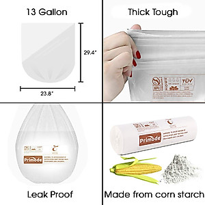 Primode Compostable Bags, 13 Gallon Food Scraps Yard Waste Bags, 50 Count, Extra Thick 0.87 Mil. ASTMD6400 Compost Bags Small Kitchen Trash Bags, Certified By BPI And TÜV AUSTRIA