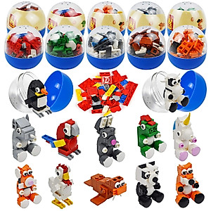JOYIN 12 Pcs Easter Eggs Hunt Prefilled with Adorable Animal Building Blocks for Easter Party Favors, Easter Basket Stuffers, Classroom Prize Supplies