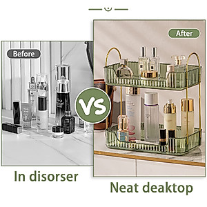 shuang qing Bathroom Counter Organizer Countertop Storage, Cosmetics Skincare Shelf Organizer, Makeup Organizer Perfume for Dresser Vanity Tray, Spice Rack Organizer for Kitchen(2 Tier-Green)