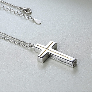 QIUQIULU 925 sterling silver cross souvenir ashes necklace urn pendant (gold)