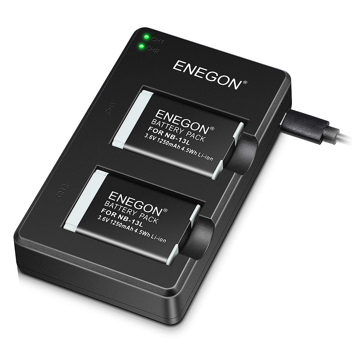 ENEGON NB-13L Replacement Lithium Battery Pack(2 Packs) and Dual USB Charger for Canon PowerShot G5X,G7X, G7X Mark II,III,SX720 HS, SX730 HS, SX740 HS, SX620 HS, G1X Mark III,G9X, G9X Mark II Cameras
