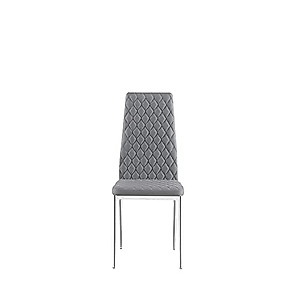 Hommoo PU Leather Dining Chairs Set of 6 Modern Kitchen Chairs with Grid Pattern and Electroplate Solid Metal Legs Armless Side Chairs for Home Living Room Kitchen Dining Room Grey