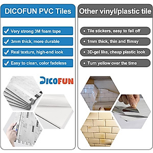 DICOFUN 10-Sheet Peel and Stick Backsplash Tile, Faux White Marble Look PVC Mixed Metal Stick on Backsplash Tiles for Kitchen, 9.4 sq.ft