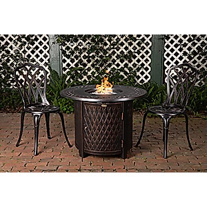 Fire Sense 62988 Wagner Woven Aluminum Convertible Gas Fire Pit Table 37,000 BTU Multi-Functional Outdoor with Fire Bowl Lid, Nylon Weather Cover & Clear Fire Glass - Bronze Finish - Round - 34"
