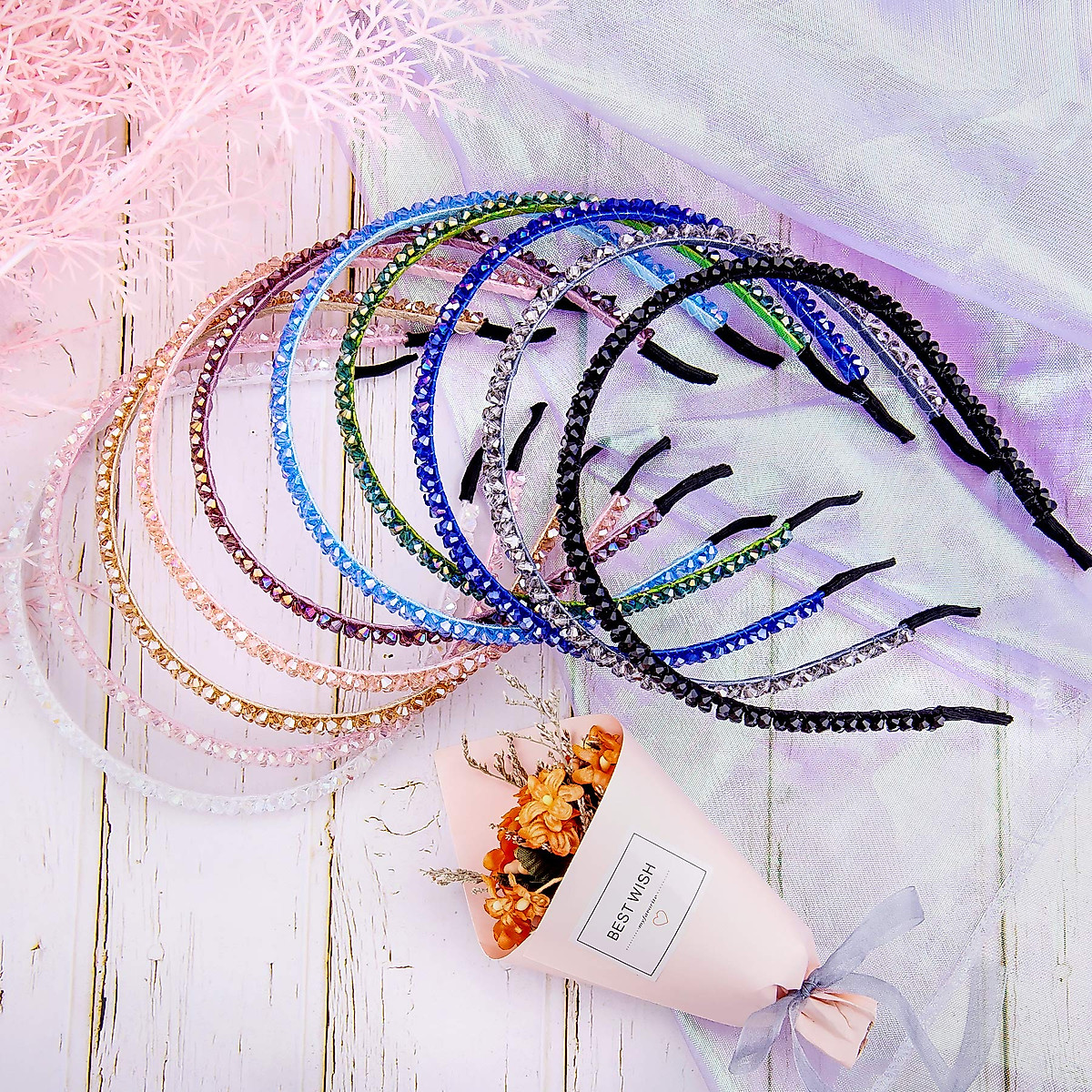 Duufin 10 Pieces Rhinestone Headbands for Girls Crystal Headband Sparkly Headbands Shiny Hair Headbands