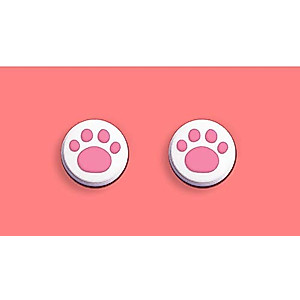 2X Silicone Analog Non-Slip Thumb Grips Stick Cap Case Cover Handle Joystick Button Caps for Nintendo Switch NS & Switch Lite Joy-con Controller Cute Cat Claw (White-Pink)