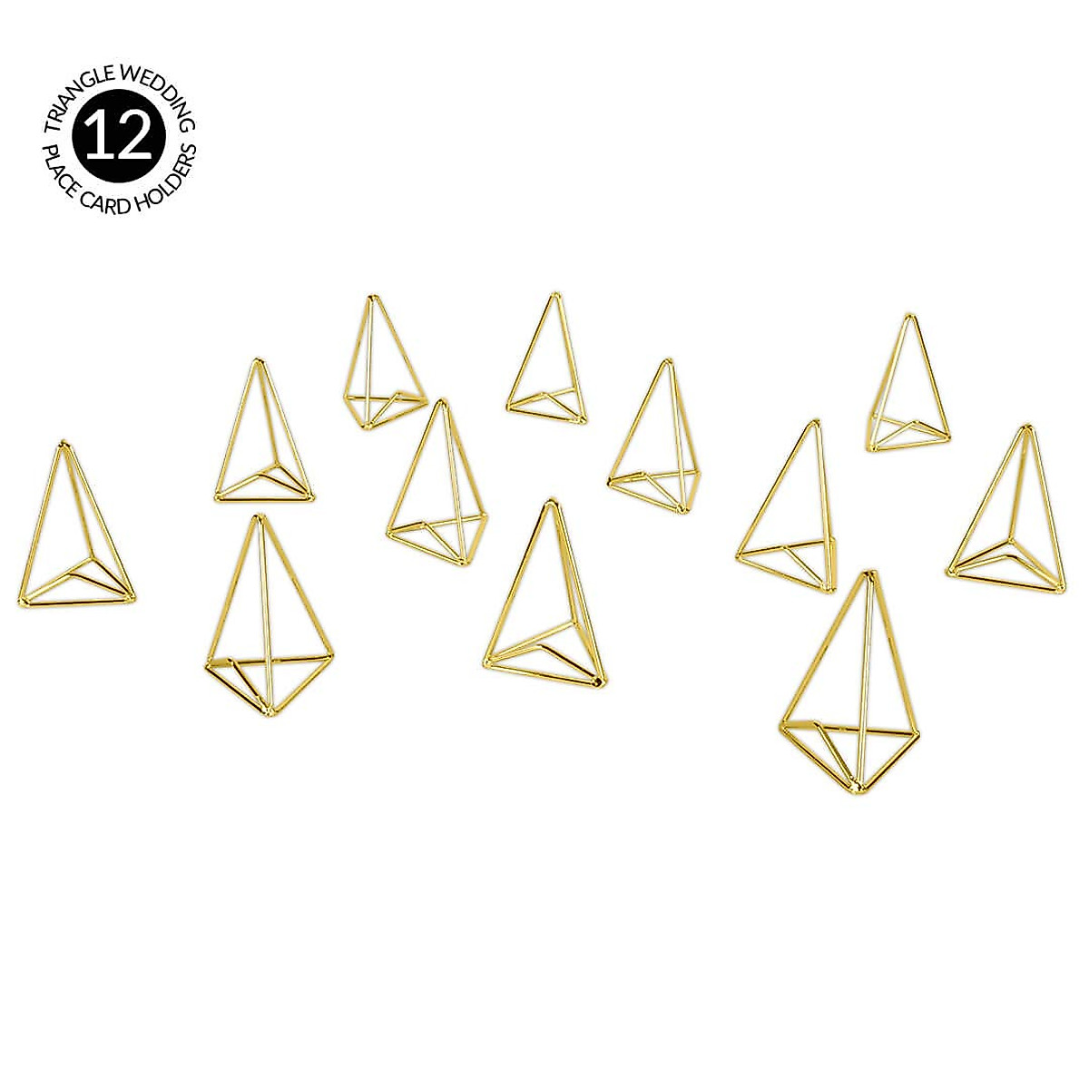 Koyal Wholesale Modern Metal Geometric Triangle Wedding Place Card Holders, Set of 12 Gold Table Number Holders