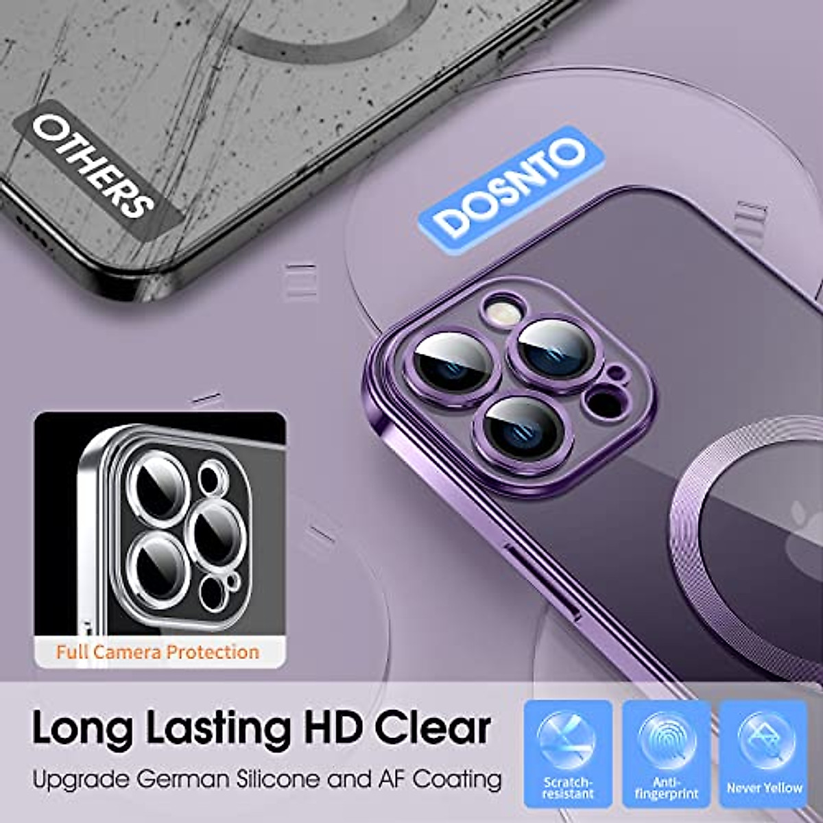 Magnetic Clear for iPhone 14 Pro Max Case with MagSafe [Integrated Camera Glass] Women Phone Case [Original iPhone Exterior] Silicone Cover Slim Thin [Non-Yellowing] Anti-Fingerprint Scratch Men