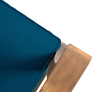 Christopher Knight Home Perla Outdoor 2 Seater Acacia Wood Bistro Set with Cushions, 28.25 "W x 28 "D x 32.75 "H, Teak + Blue