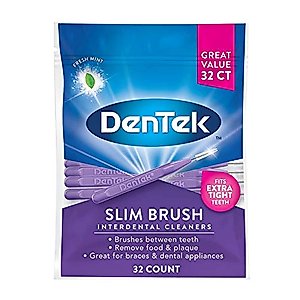 DenTek Slim Brush Advanced Clean Tight Teeth 32 Count (Pack of 2)
